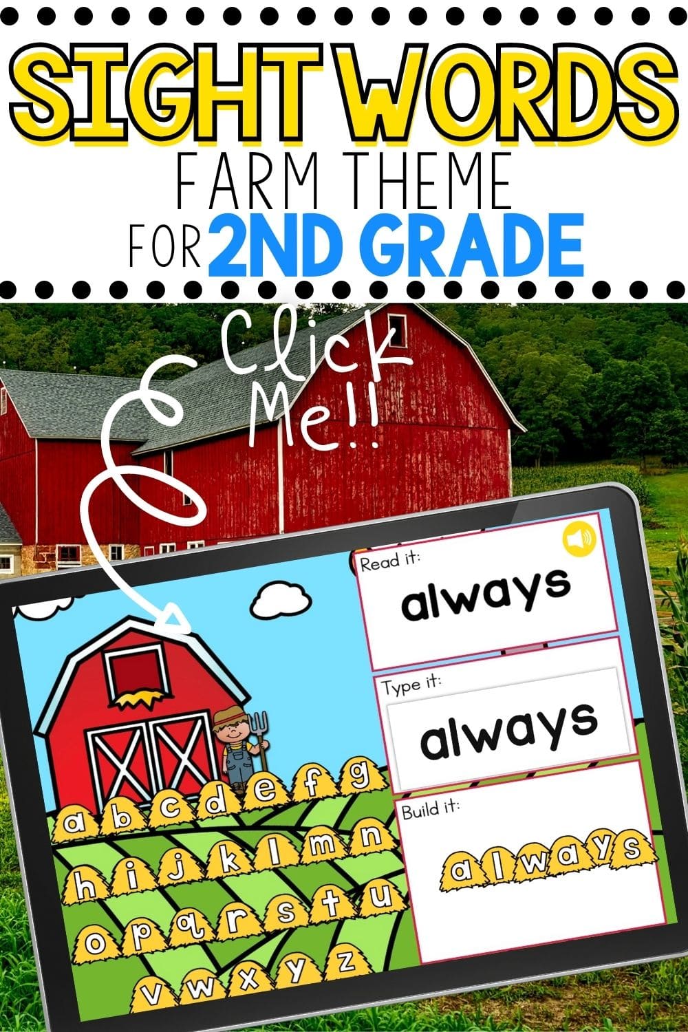 Digital Farm Theme Second Grade Sight Words Activity - I Teach Too